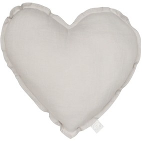 Cotton &amp; Sweets Lněný polštář srdce světle šedá 44cm