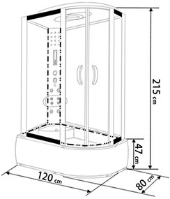 BPS-koupelny Hydromasážní box HYD-A04 120 SA L, 120x80 levý se saunou
