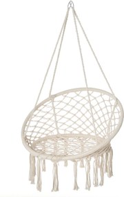 Houpací křeslo Outsunny pro vnitřní a venkovní použití, závěsné houpací křeslo, přenosná cestovní houpací síť, Ø 80 x 42H cm, makramé, bavlna, polyest