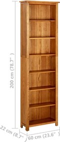 Knihovna se 7 policemi 60x22x200 cm masivní dubové dřevo 331743