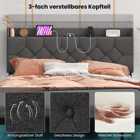 Costway Rám plovoucí postele s LED světly Moderní plošinová s nastavitelným