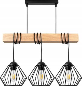 Závěsná stropní Led lampa Převis Dřevěný nosník Loft Drátěná Černá 3xE27