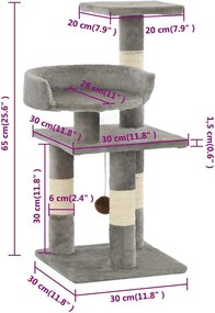 Škrabadlo pro kočky se sisalovými sloupky 65 cm šedé 170607