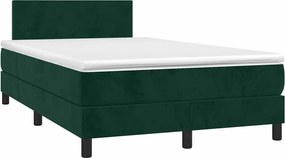 Box spring postel s matrací a LED tmavě zelená 120x200 cm samet 3134276