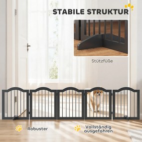 Bariérový plot pro psy Volně stojící ochranný plot s nožičkami, skládací plot pro psy, 5 panelů, 261,5 x 29,5 x 61 cm, černý