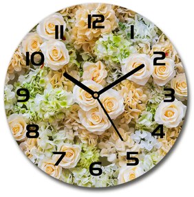 Wallmuralia Skleněné nástěnné hodiny kulaté Růže fi 30 cm