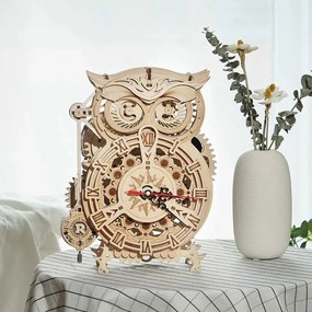 RoboTime 3D dřevěné mechanické puzzle Soví hodiny