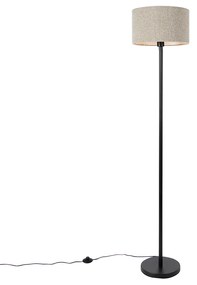 Stojací lampa černá s boucle stínidlo taupe 35 cm - Simplo