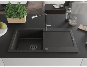 Mexen Leo, 1-komorový granitový dřez 900x500x190 mm a dřezová baterie Flora, černá-zlatá metalíza, 6501-75-670401-07-B