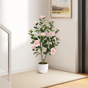 Costway 90 cm Umělý strom s květy Umělý strom kamélie Umělá rostlina v květináči