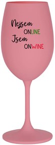 NEJSEM ONLINE JSEM ONWINE - růžová sklenice na víno 350 ml