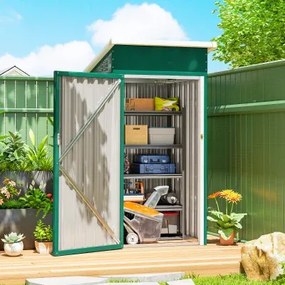 Outsunny kovový zahradní domek 0,74 m² 107,5x91x185 cm se skloněnou střechou, dveře s uzamykáním, větrání, zelený