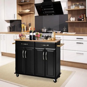 Costway Rolling Kitchen Island vozík s kaučukovou pracovní deskou 4 – černý