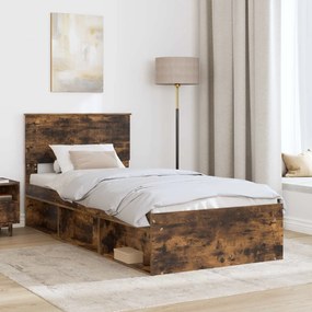 Rám postele s čelo Kouřový dub 90 x 200 cm Masivní borové dřevo 3410649