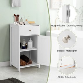 Costway Koupelnová skříňka úzká se zásuvkou a dvířky – 43 × 34 × 77 cm, bílý
