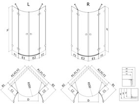 Mexen Lunar, půlkruhový sprchový kout naklápěcí doleva 100 x 70 cm, 8mm čiré sklo, zlatý matný profil, 833-100L-070P-55-00