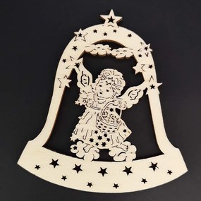 AMADEA Dřevěná ozdoba zvonek s andělem 20 cm