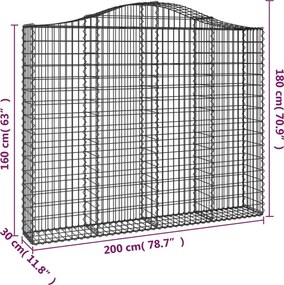 vidaXL Klenuté gabionové koše 4 ks 200x30x160/180cm pozinkované železo [3145495]