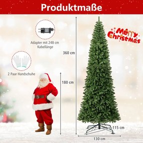 Costway 360 cm Osvětlený umělý vánoční stromek s 2536 PVC větvemi
