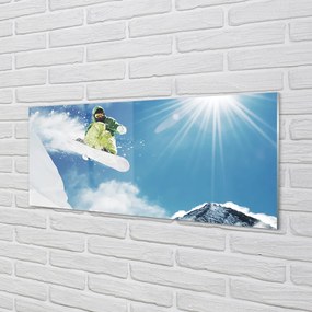 akrylový obraz Man mountain snow board 120x60 cm
