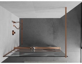 Mexen Kioto+, sprchová zástěna Walk-In s poličkou a věšákem 100 x 200 cm, 8mm čiré sklo bílý vzor, ​​měděný matný profil, 800-100-121-65-97