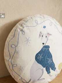 Sinsay - Kulatý dekorativní polštář s potiskem chrta - modrá