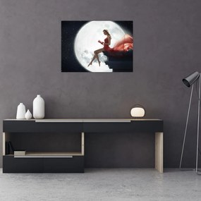 Skleněný obraz - Žena za svitu měsíce (70x50 cm)