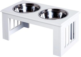 Zvýšená krmící stanice pro psy PawHut s 2 miskami na jídlo a vodu, 2 x 2000ml nerezové misky, stanice pro krmení, misky pro střední psy a kočky, bílá