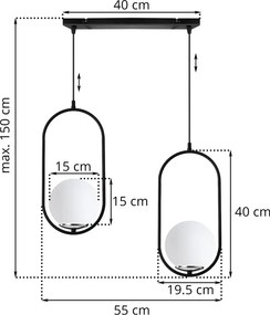 Závěsné svítidlo Florence, 2x bílé skleněné stínítko, b/ch, UI