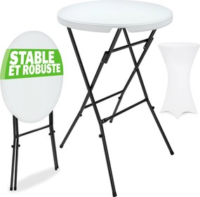 Barový stolek bílý s potah bílý Ø72cm skládací 110cm výška