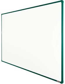 Bílá magnetická popisovací tabule s keramickým povrchem boardOK, 1800 x 1200 mm, zelený rám