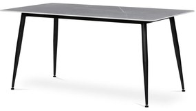 Jídelní stůl HT-406M GREY, 160x90 cm, slinutý kámen v imitaci mramor mat, kov černý lak mat