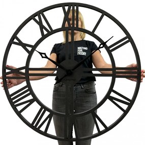 Nástěnné hodiny ze dřeva v černé barvě LOFT GRANDE 80cm