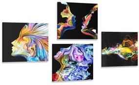 Set obrazů barevná abstrakce na černém pozadí - 4x 60x60 cm
