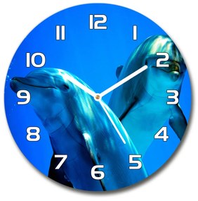 Wallmuralia Skleněné hodiny kulaté Dva delfíni fi 30 cm