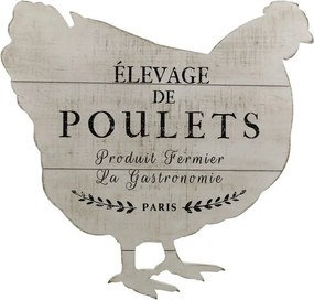 Krémová antik dřevěná nástěnná cedule ve tvaru slepice De Poulets – 43*2*43 cm