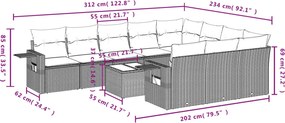 11dílná zahradní sedací souprava s poduškami černá polyratan 3253033