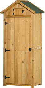 Dřevěná zahradní kůlna Outsunny, voděodolná kůlna na nářadí 77x54,2x179cm, kůlna s dveřmi, sedlová střecha, skříň s policemi, kůlna na nářadí pro zahr
