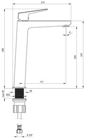 Deante Blur, vysoká umyvadlová baterie h-290, černá matná, DEA-BQL_N20K