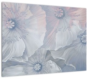 Skleněný obraz - Modré květy na zdi (70x50 cm)