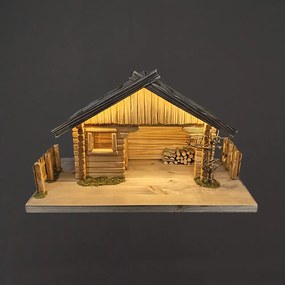 AMADEA Dřevěný osvětlený betlém BEZ FIGUREK 48 cm, český výrobek
