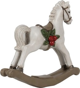 Dekorace bílý houpací koník zdobený cesmínou - 17*5*16 cm