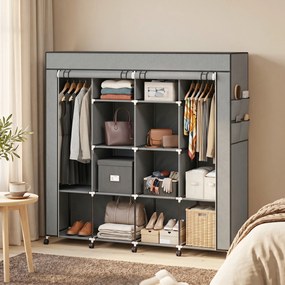 HOMCOM látková šatní skříň s tyčemi na zavěšení, policemi a zipovým potahem – skládací skříň do šatny/ložnice, 166 x 42,5 x 167 cm (tmavě šedá)