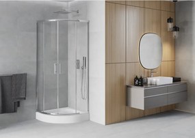 Mexen Rio půlkruhový sprchový kout 70 x 70 cm, transparentní, chrom + sprchová vanička, bílá - 863-070-070-01-00-4710