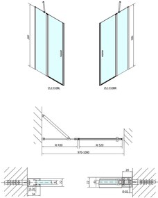 Polysan ZOOM BLACK sprchové dveře 1000mm, čiré sklo ZL1310B