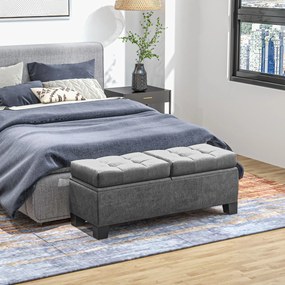 HOMCOM Hedvábně měkký úložný otoman s knoflíky pro předsíň a ložnici, 116x41x47cm, Šedý