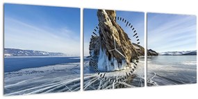 Obraz ledové skály (s hodinami) (90x30 cm)