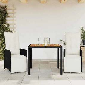 3dílný zahradní bistro set s poduškami černý polyratan 3277127