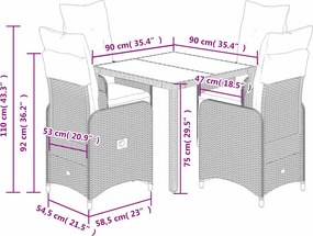 5dílný zahradní bistro set s poduškami hnědý polyratan 3277210