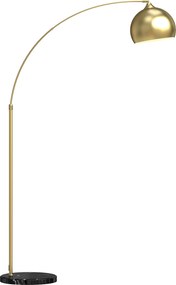 HOMCOM Oblouková lampa, stojací lampa, výškově nastavitelná, nožní vypínač, podstavec s efektem mramoru, 170-180cm, zlatá/černá